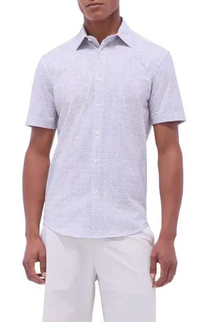 Bugatchi Miles Ooohcotton® Floral Short Sleeve Button-up Shirt Jaffa