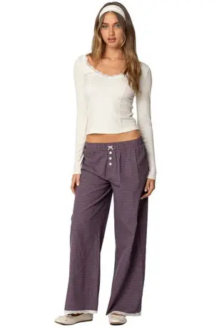 EDIKTED Plaid Relaxed Fit Pants - Navy