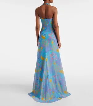 Versace Printed Halterneck Gown