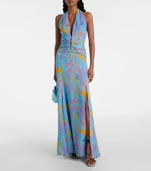 Versace Printed Halterneck Gown - Blue