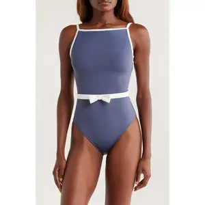 HUTCH Bow Belt One-piece Swimsuit - Navy/ White