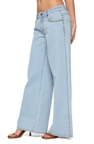 EDIKTED Studded Low Rise Wide Leg Jeans
