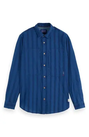 Scotch & Soda Textured Indigo Button-up Shirt