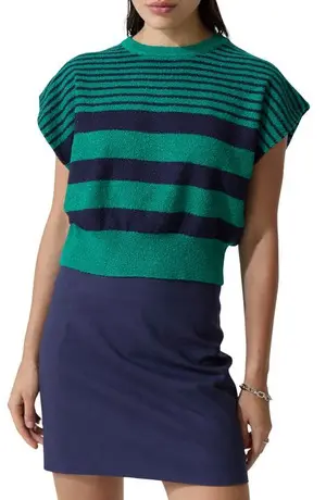 Deluc Crop Sweater Vest - Green Striped Blue