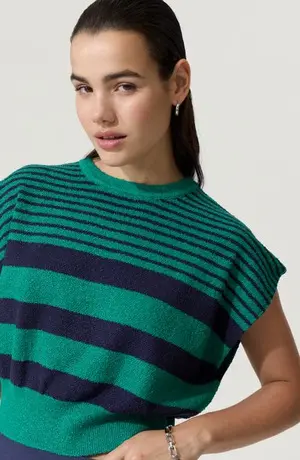 Deluc Crop Sweater Vest - Green Striped Blue