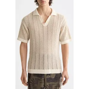 Scotch & Soda Open Knit Johnny Collar Polo Sweater - Eggnog