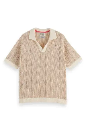 Scotch & Soda Open Knit Johnny Collar Polo Sweater - Eggnog