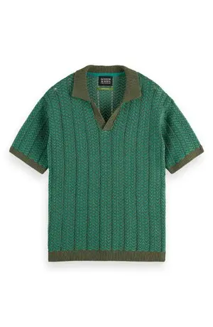 Scotch & Soda Open Knit Johnny Collar Polo Sweater - Thyme