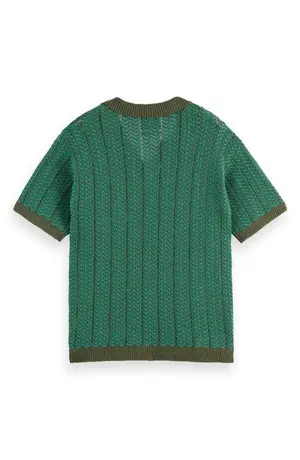 Scotch & Soda Open Knit Johnny Collar Polo Sweater - Thyme