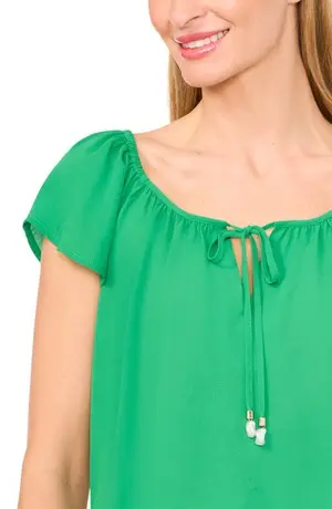 CECE DUPRAZ Scoop Neck Georgette Top - Medium Green