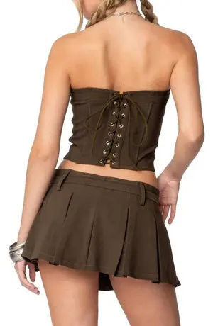 EDIKTED Lace Up Back Crop Corset Top