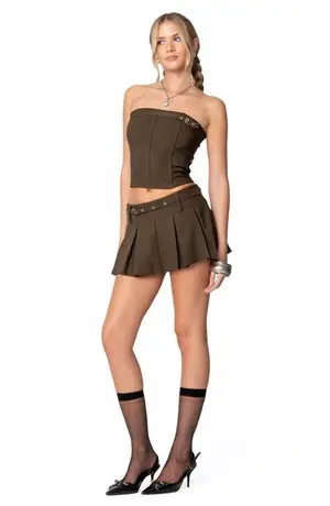 EDIKTED Lace Up Back Crop Corset Top