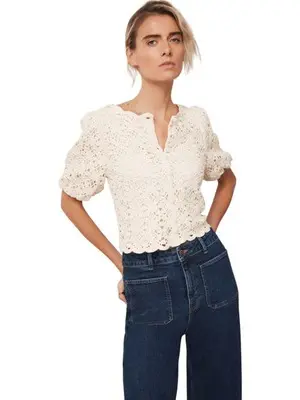 Mint Velvet Crochet Knit Top - Ivory