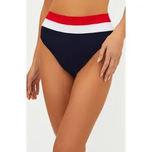 Beach Riot Heidi Colorblock High Waist Rib Bikini Bottom - Americana