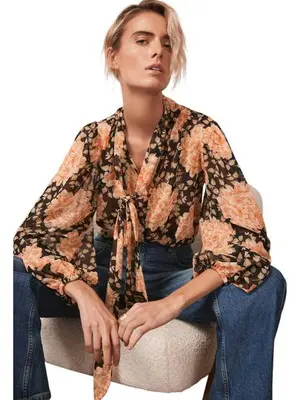 Mint Velvet Printed Pussy-bow Blouse