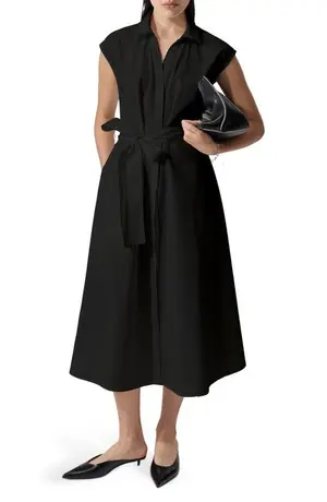 Deluc Imola Tie Waist Sleeveless Shirtdress - Black