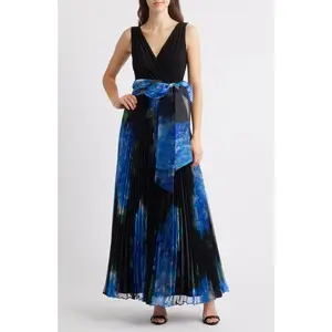 Eliza J Pleated Sleeveless Gown With Waist Tie