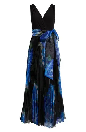 Eliza J Pleated Sleeveless Gown With Waist Tie