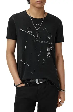 John Varvatos Raw Edge Zipper Graphic T-shirt - Black