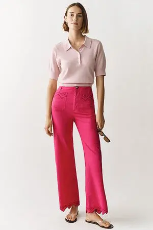 Maeve Colette Lace Trim High-rise Wide-leg Full-length Pants - Raspberry