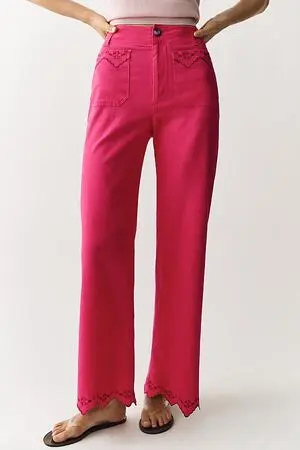 Maeve Colette Lace Trim High-rise Wide-leg Full-length Pants
