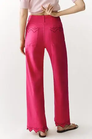 Maeve Colette Lace Trim High-rise Wide-leg Full-length Pants