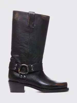 Paris Texas Roxy Western Boots In Aged Leather With Square Toe - Black