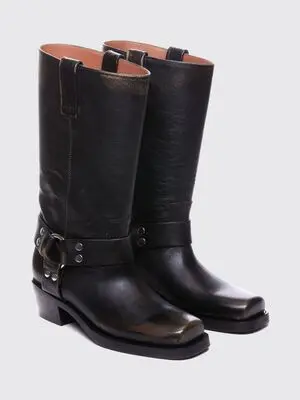 Paris Texas Roxy Western Boots In Aged Leather With Square Toe - Black