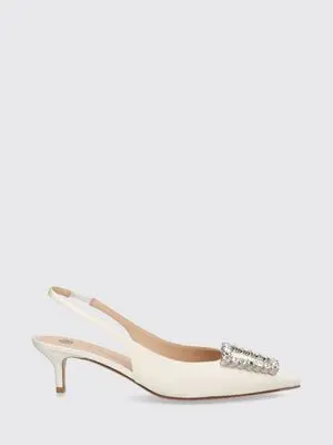 Roberto Festa Bicolour Satin Slingback Court Shoes With Jewel Buckle - Ivory