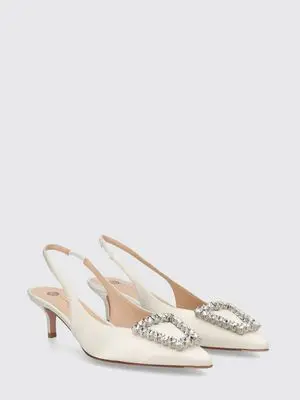 Roberto Festa Bicolour Satin Slingback Court Shoes With Jewel Buckle - Ivory