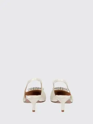 Roberto Festa Bicolour Satin Slingback Court Shoes With Jewel Buckle - Ivory