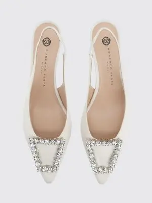 Roberto Festa Bicolour Satin Slingback Court Shoes With Jewel Buckle - Ivory