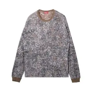 DIESEL® Camo Burn Out Print Long-sleeve T-shirt 'beige