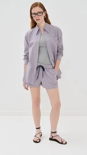 Tibi Garment Dyed Seersucker Pull On Shorts