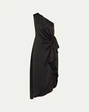 Ramy Brook Malika Draped One-shoulder Midi Dress