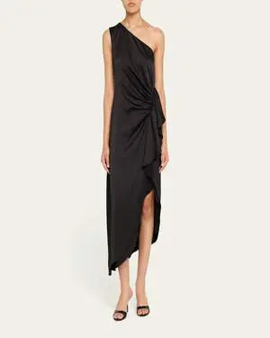 Ramy Brook Malika Draped One-shoulder Midi Dress