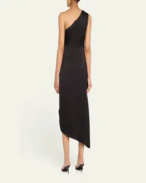 Ramy Brook Malika Draped One-shoulder Midi Dress