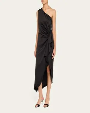 Ramy Brook Malika Draped One-shoulder Midi Dress