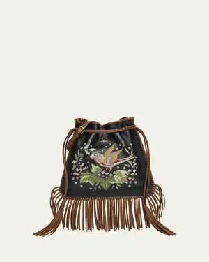 Valentino Garavani Nellcote Alice Large Fringe Studded Leather Bucket Bag