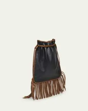 Valentino Garavani Nellcote Alice Large Fringe Studded Leather Bucket Bag