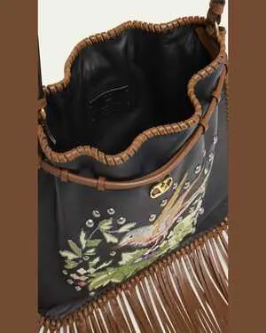 Valentino Garavani Nellcote Alice Large Fringe Studded Leather Bucket Bag