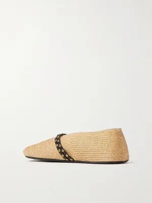 Alaïa Leather-trimmed Raffia Ballet Flats