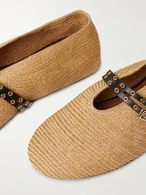 Alaïa Leather-trimmed Raffia Ballet Flats
