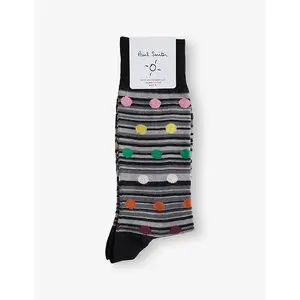 Paul Smith Polka-dot Striped Stretch Cotton-blend Socks - Black