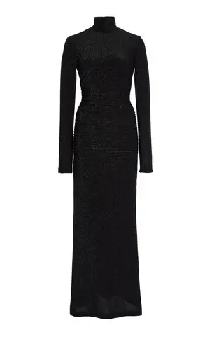 Carolina Herrera Lurex Jersey Turtleneck Midi Dress - Black