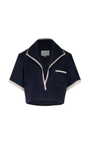 Johanna Ortiz Misty Hem Cropped Cotton-Terry Shirt Navy