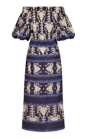 Johanna Ortiz Harbor Hues Off-the-shoulder Cotton Maxi Dress - Navy