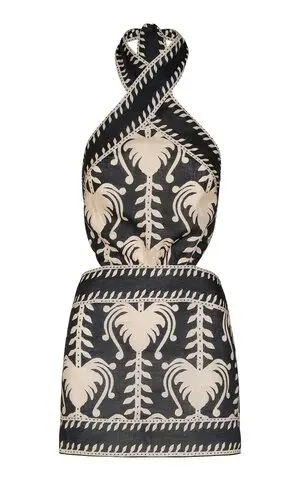 Johanna Ortiz Tide Strength Linen Mini Halter Dress - Black
