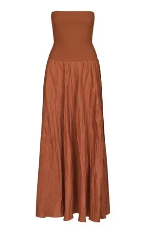 Johanna Ortiz Convertible Linen-blend Maxi Dress - Brown