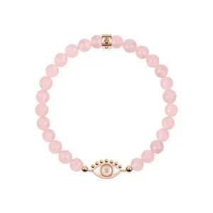KARMA AND LUCK Rose Quartz Evil Eye Charm Bracelet - Pastel Pink